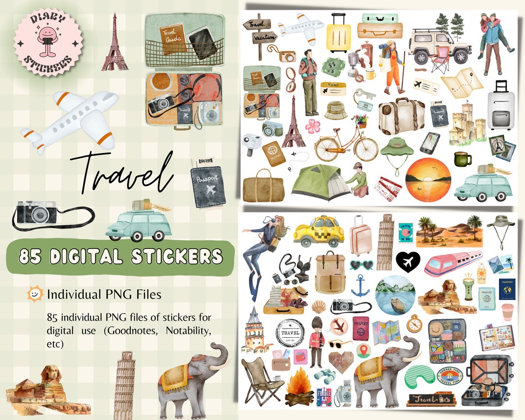 Travel Digital Stickers for Goodnotes, Travel Pre-cropped Digital ...
