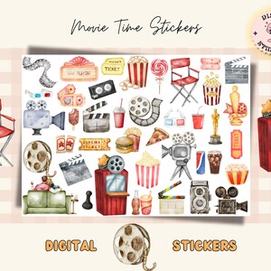 Movie Night Digital Stickers for Goodnotes, Movie Pre-cropped Digital ...