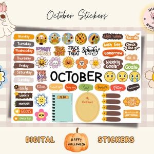 Month of October Digital Stickers for Goodnotes, October Pre-cropped ...