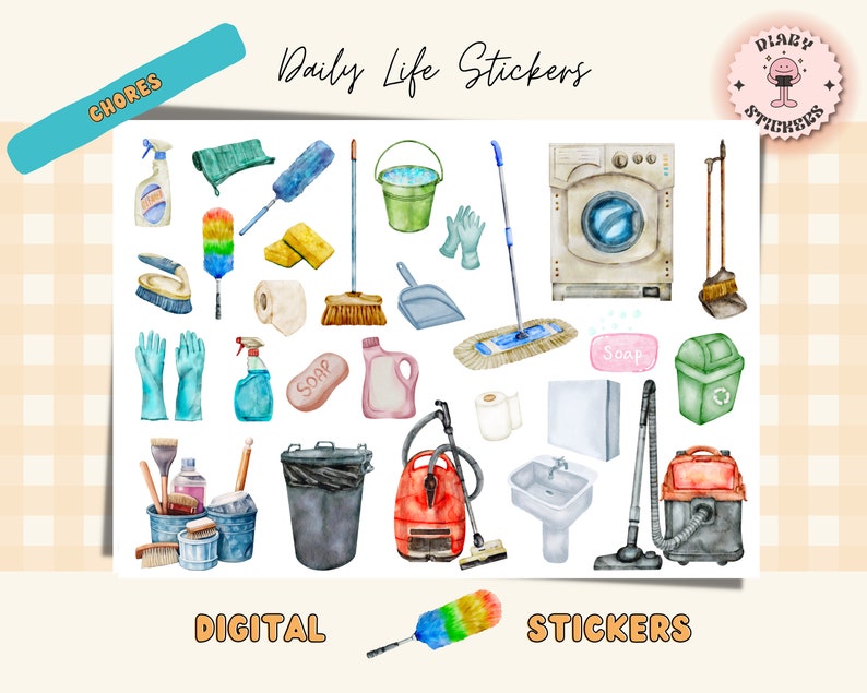 Pegatinas digitales de la vida diaria Pegatinas GoodNotes, 192 ...