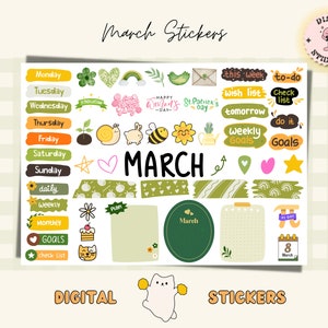 Month of March Digital Stickers for Goodnotes, March Pre-cropped ...