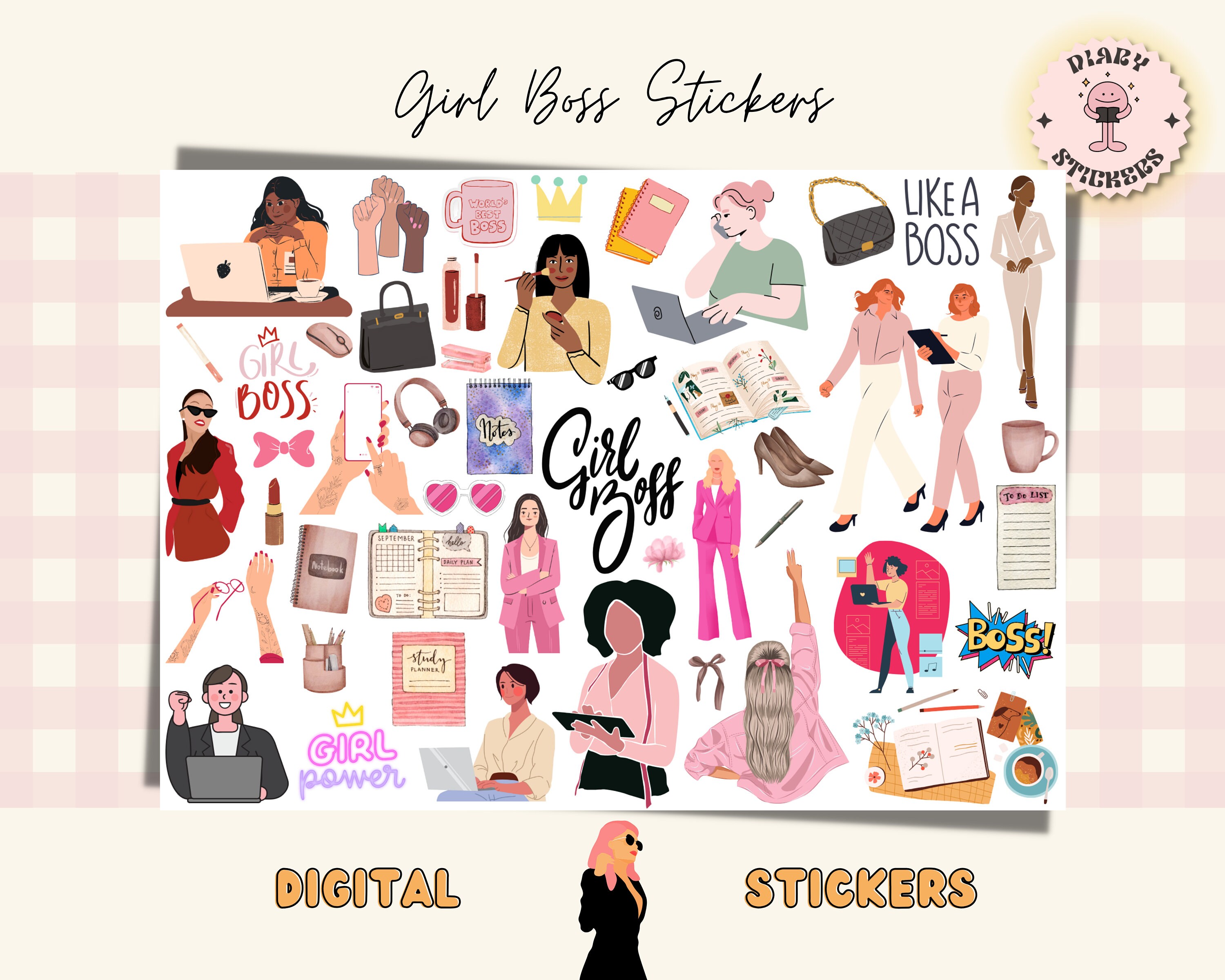 Girl Boss Digital Planner Stickers for Goodnotes (PNG, Goodnotes File ...