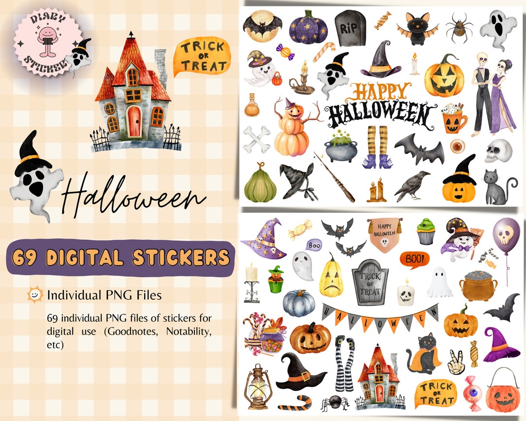 Halloween Digital Stickers for Goodnotes Planner, Halloween Pre-cropped ...
