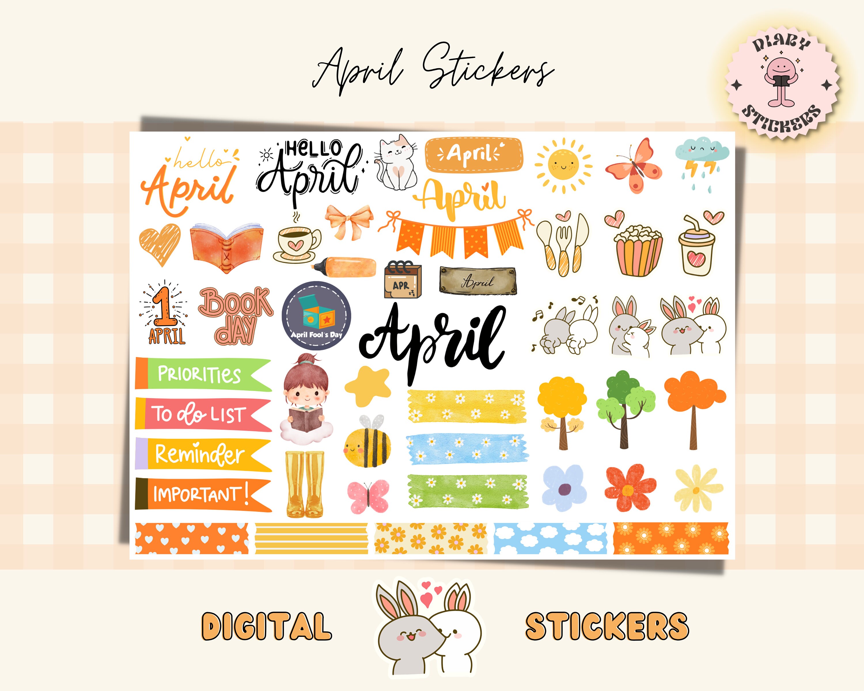 Month of April Digital Stickers for Goodnotes, April Pre-cropped ...