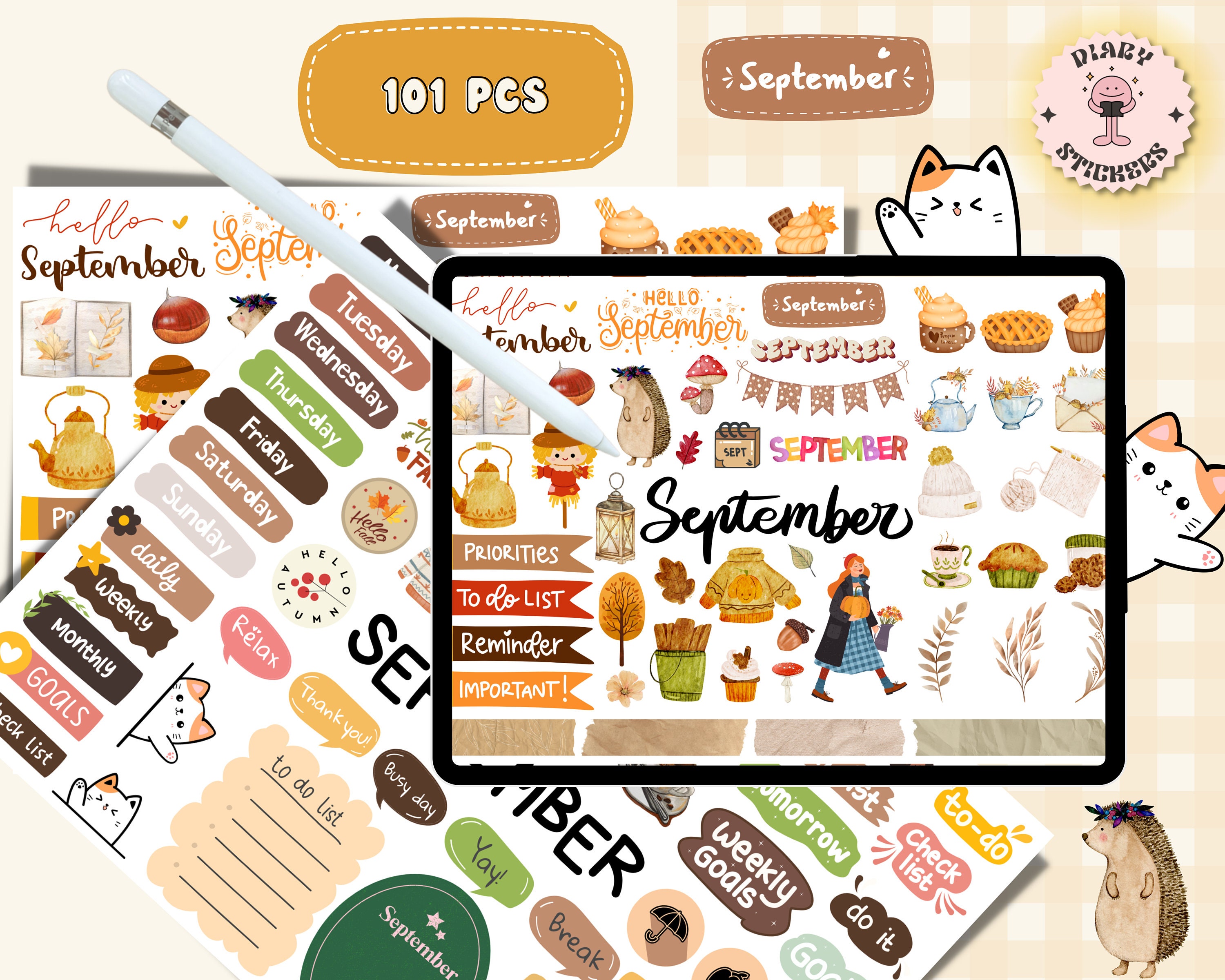Month of September Digital Stickers for Goodnotes, September Pre ...