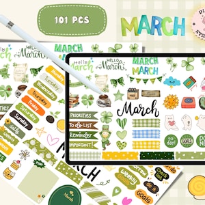 Month of March Digital Stickers for Goodnotes, March Pre-cropped ...