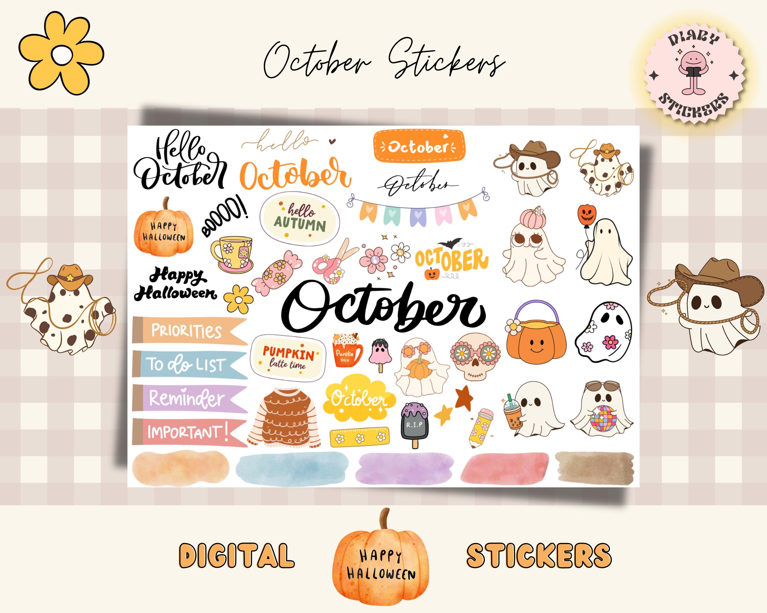 Month of October Digital Stickers for Goodnotes, October Pre-cropped ...