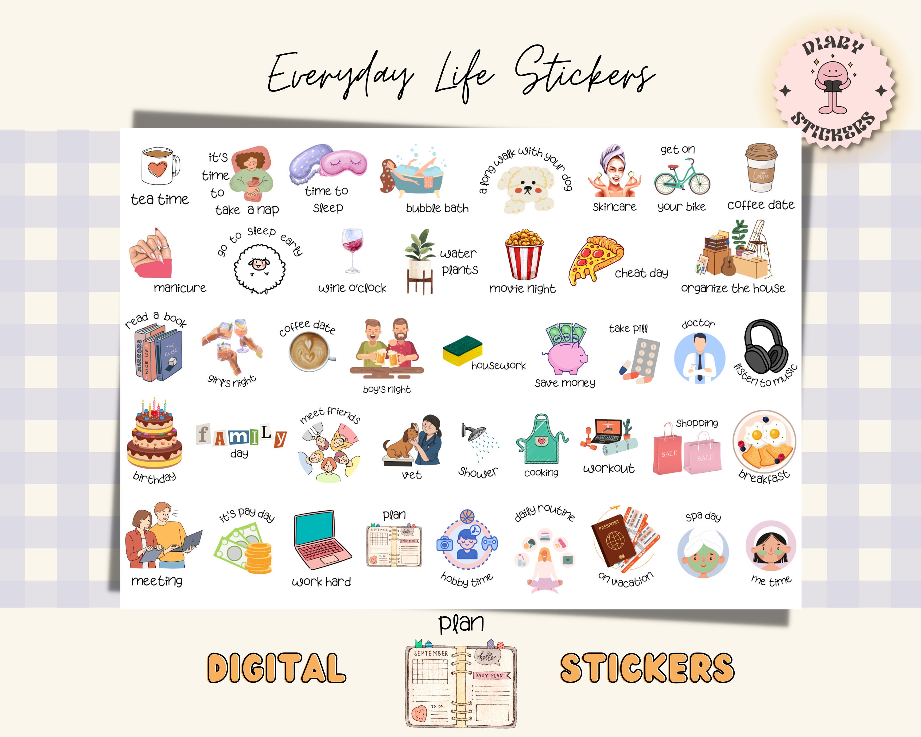 Everyday Life Digital Stickers, Planner Journal (PNG, Goodnotes File ...