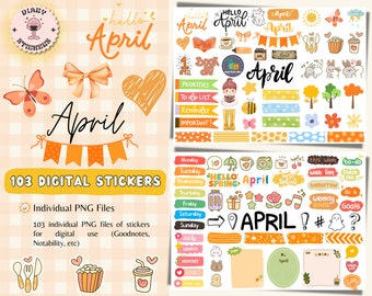 Month of March Digital Stickers for Goodnotes, March Pre-cropped ...