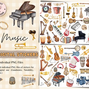 Musical Instruments Digital Stickers, Goodnotes Planner Stickers (PNG ...