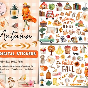 Autumn Digital Stickers for Goodnotes, Fall Season Pre-cropped Digital ...