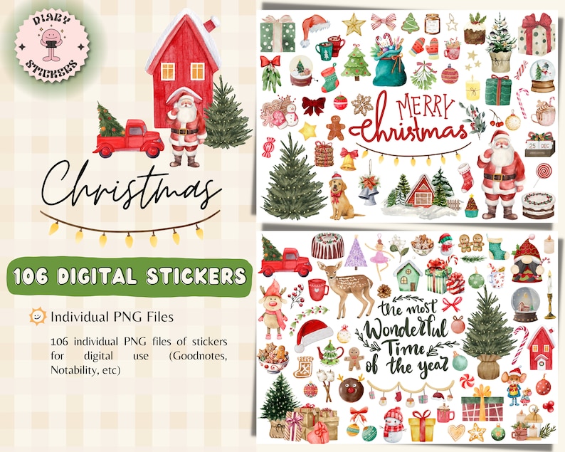 Christmas Digital Stickers, Christmas Stickers, Holiday Stickers ...