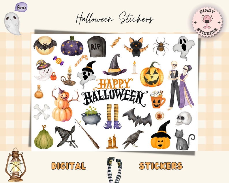 Halloween Digital Stickers for Goodnotes Planner, Halloween Pre-cropped ...