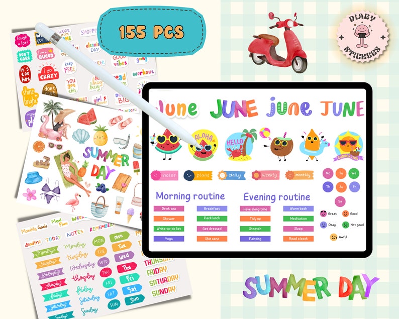 June Digital Stickers for Goodnotes, Month of June, Monthly Stickers ...