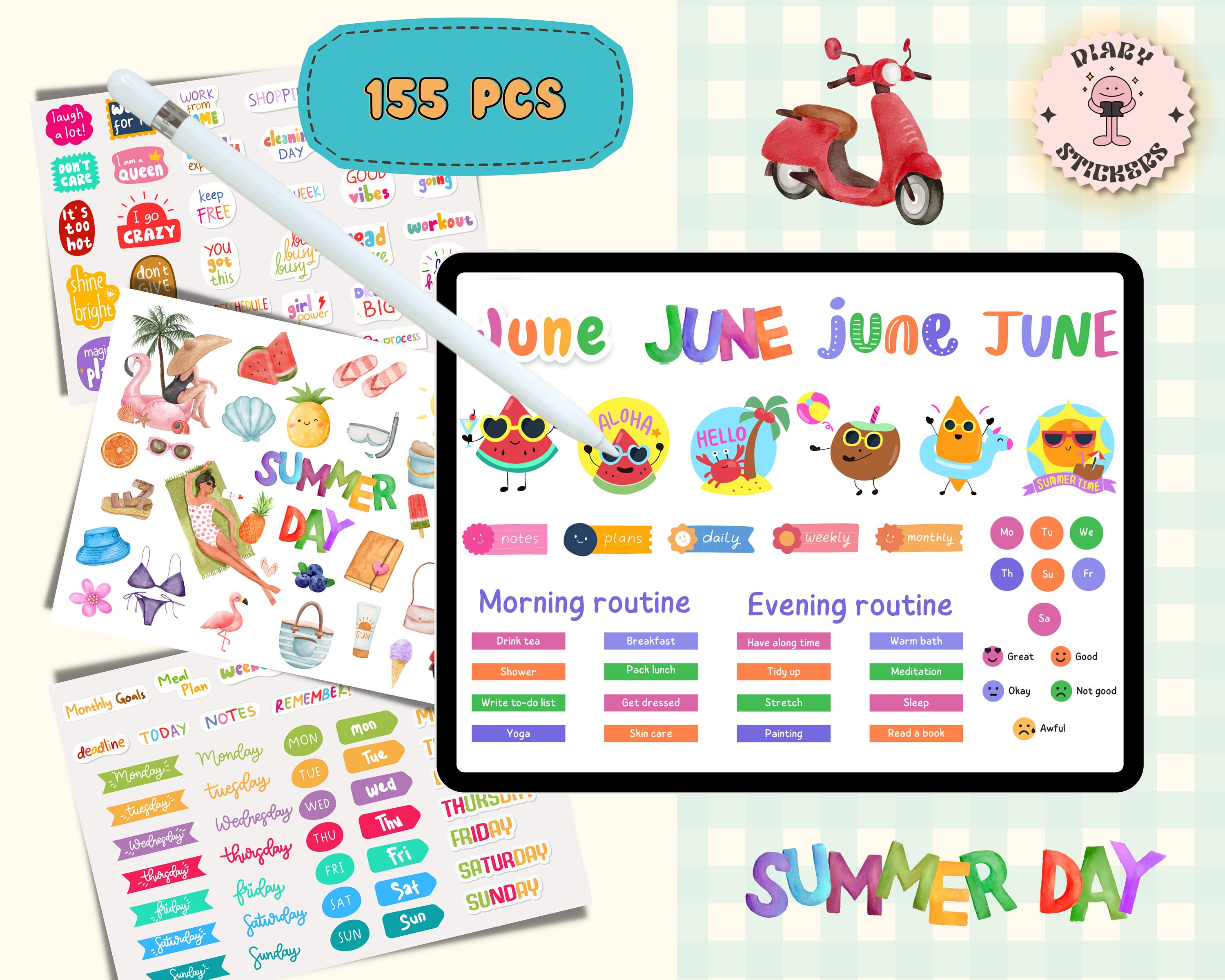 June Digital Stickers for Goodnotes, Month of June, Monthly Stickers ...