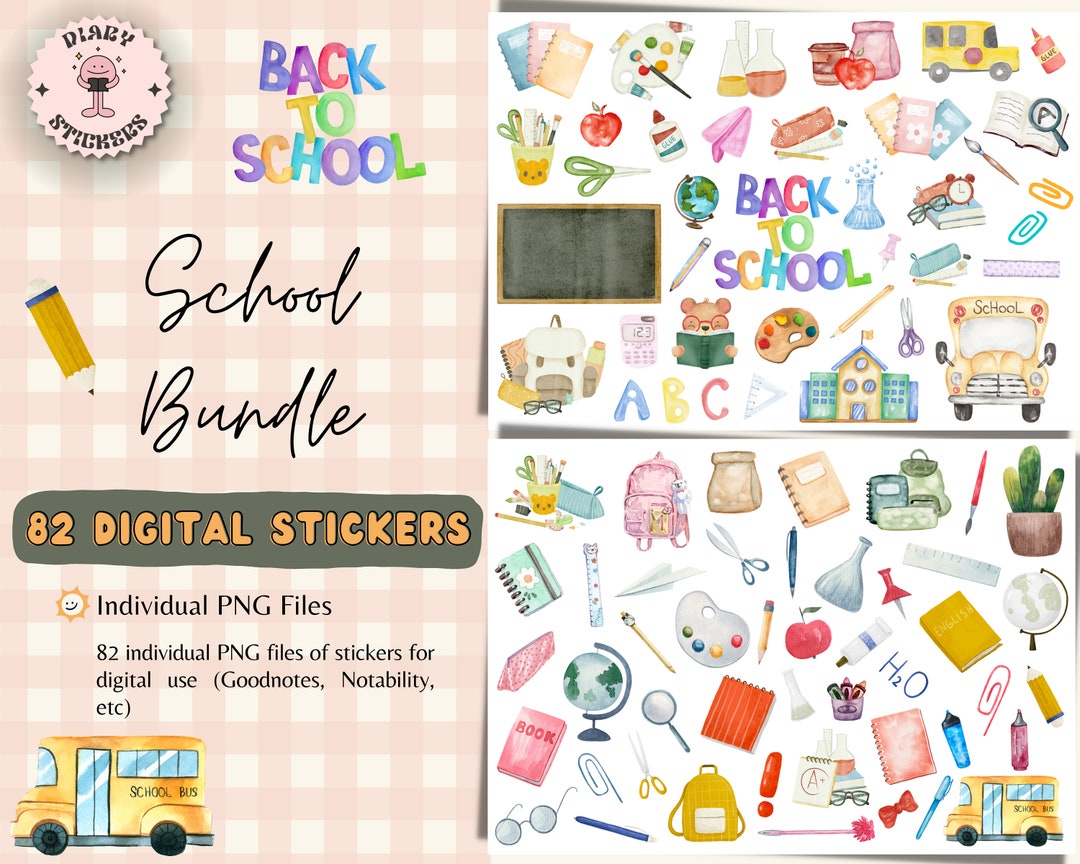 School Bundle, Back to School Clipart Png, School Supplies, School Bus ...