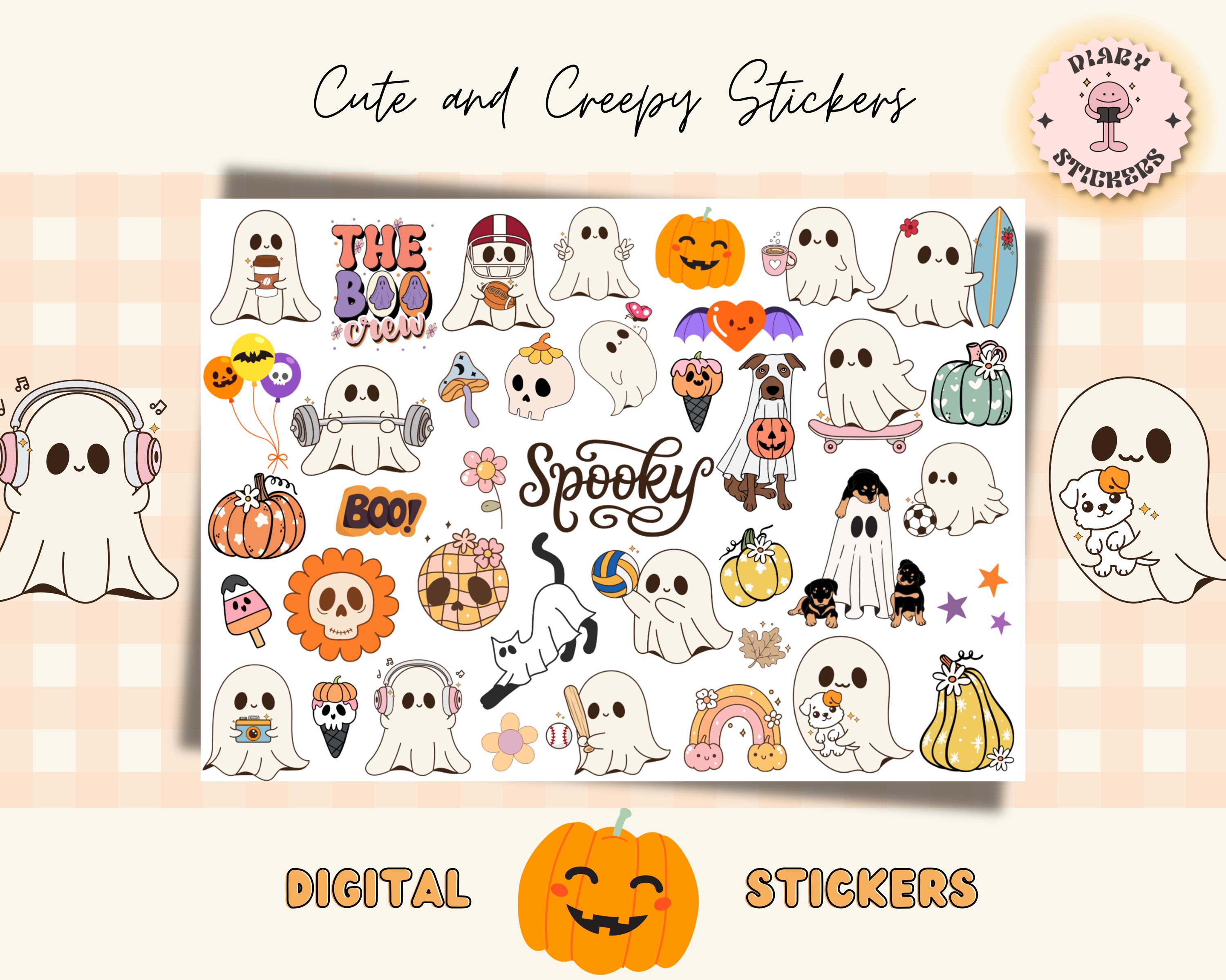 Retro Halloween Planner Stickers, Cute Creepy Kawaii Spooky (digital ...