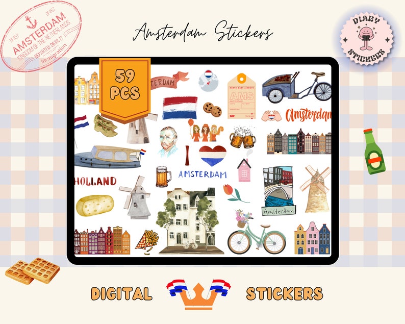 Amsterdam Digital Stickers, Digital Stickers for Planners, Watercolor ...