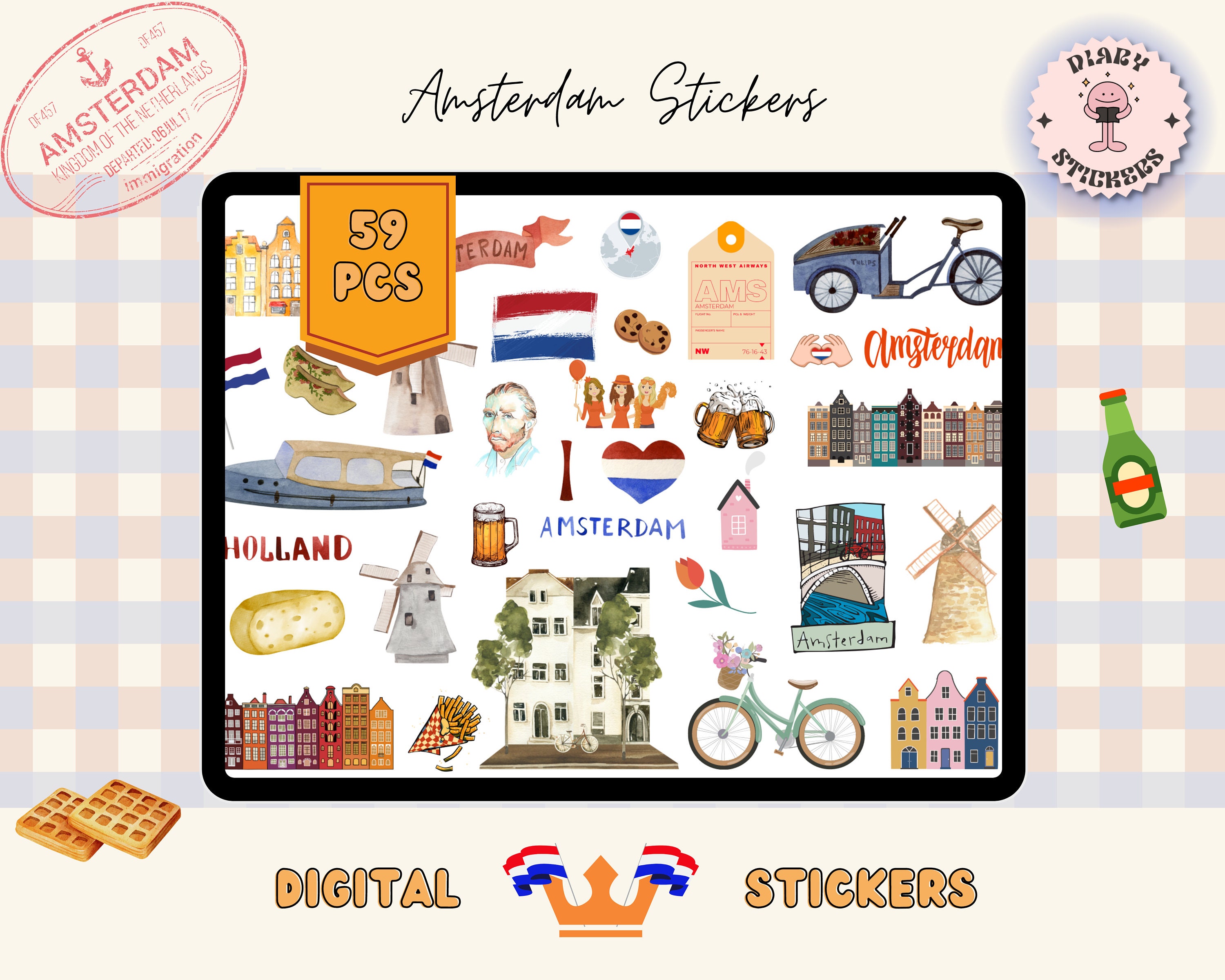 Amsterdam Digital Stickers, Digital Stickers for Planners, Watercolor ...