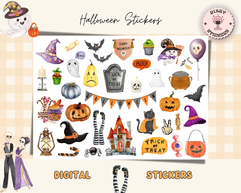 Halloween Digital Stickers for Goodnotes Planner, Halloween Pre-cropped ...