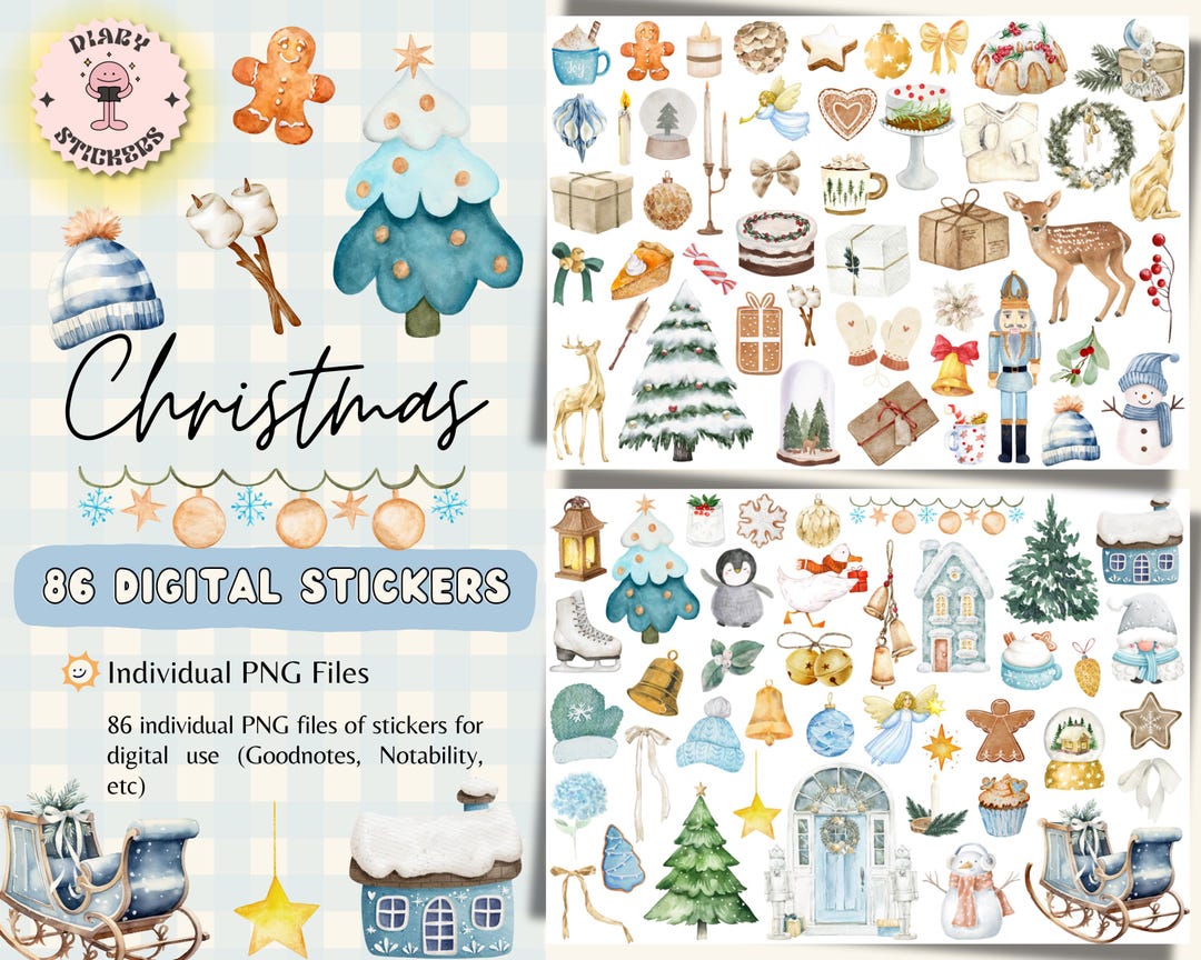 White Christmas Digital Stickers for Goodnotes, Christmas Pre-cropped ...