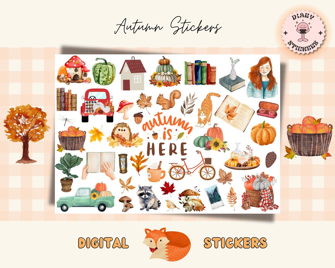 Autumn Digital Stickers for Goodnotes, Fall Season Pre-cropped Digital ...