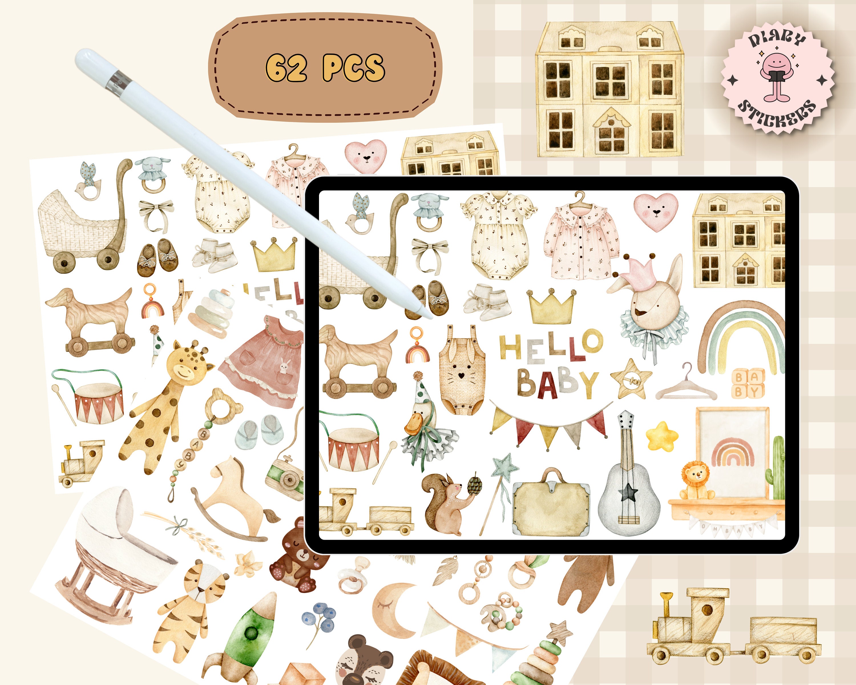 Hello Baby Digital Stickers, Digital Stickers for Planners, Newborn ...