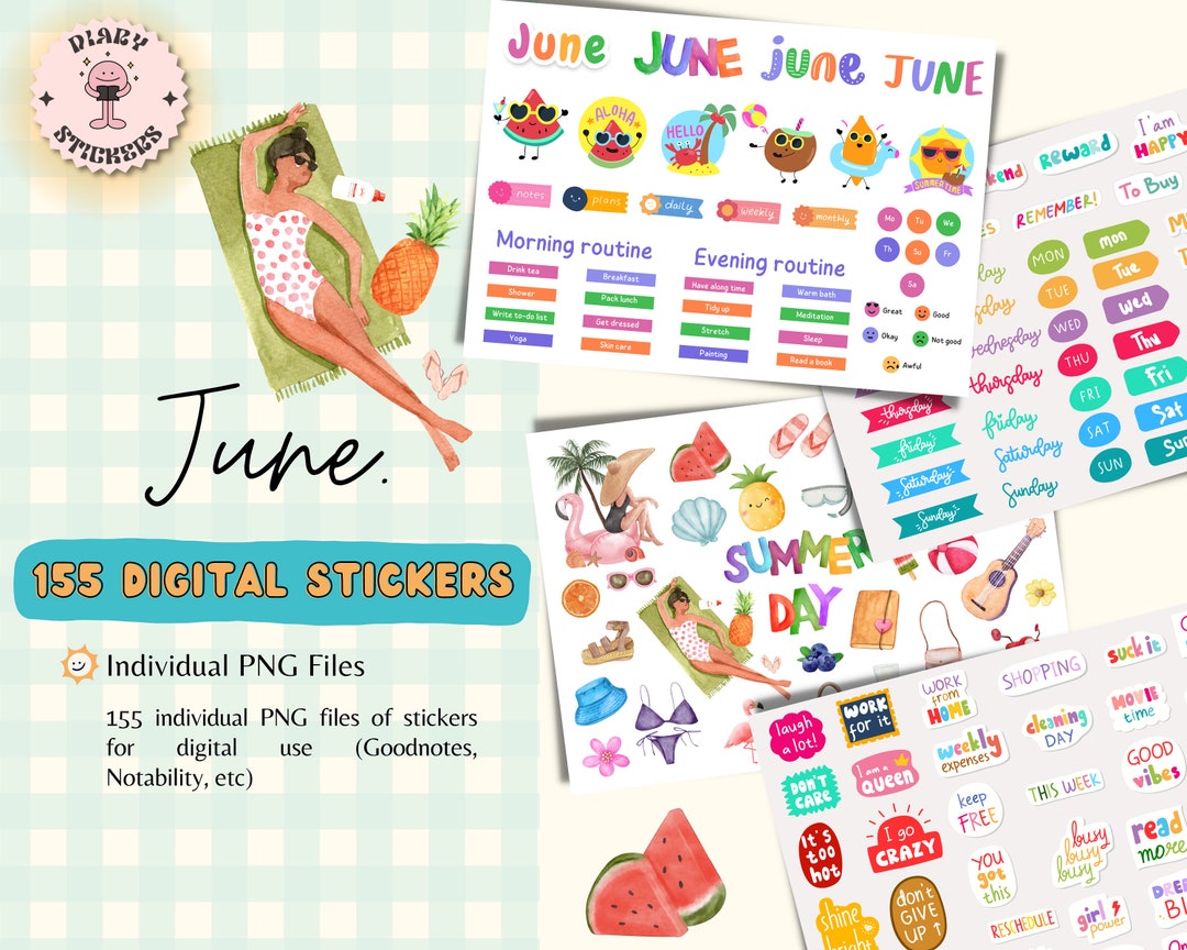 June Digital Stickers for Goodnotes, Month of June, Monthly Stickers ...