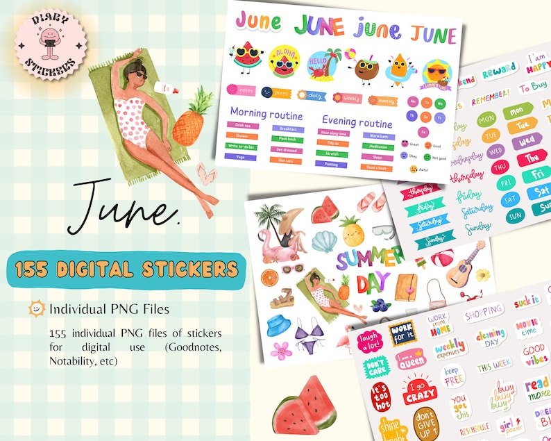 June Digital Stickers for Goodnotes, Month of June, Monthly Stickers ...