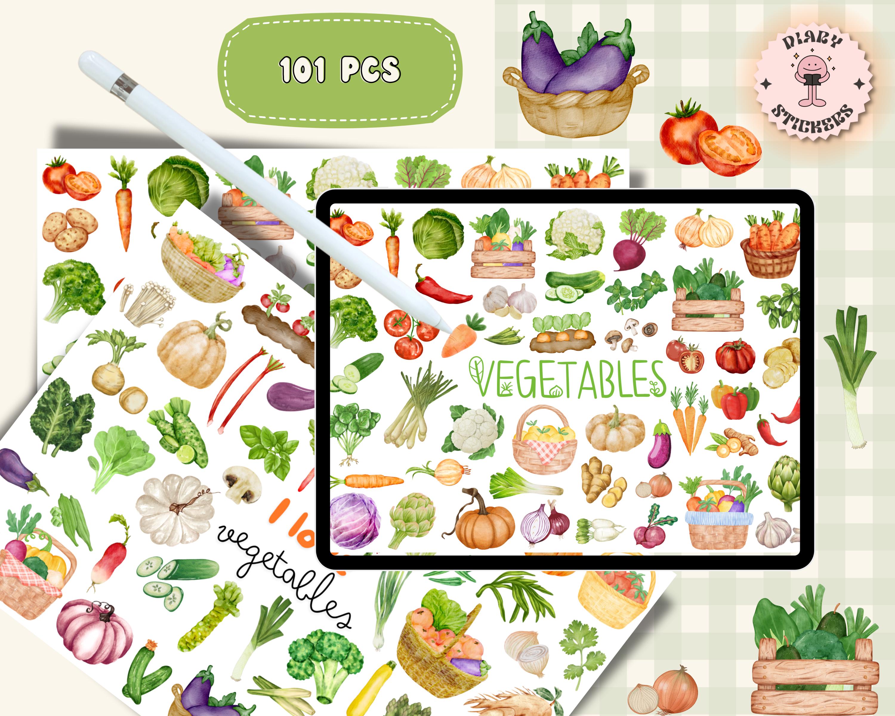 Vegetables Digital Stickers for Goodnotes, Vegetables Pre-cropped ...
