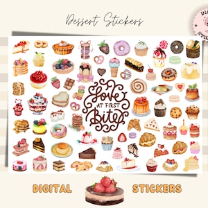 Dessert Digital Stickers for Goodnotes, Dessert Pre-cropped Digital ...