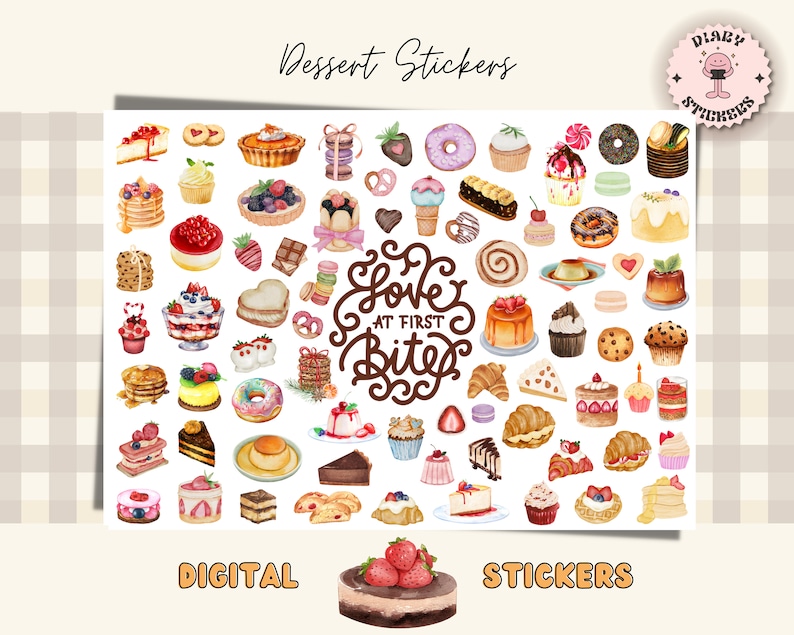 Dessert Digital Stickers for Goodnotes, Dessert Pre-cropped Digital ...