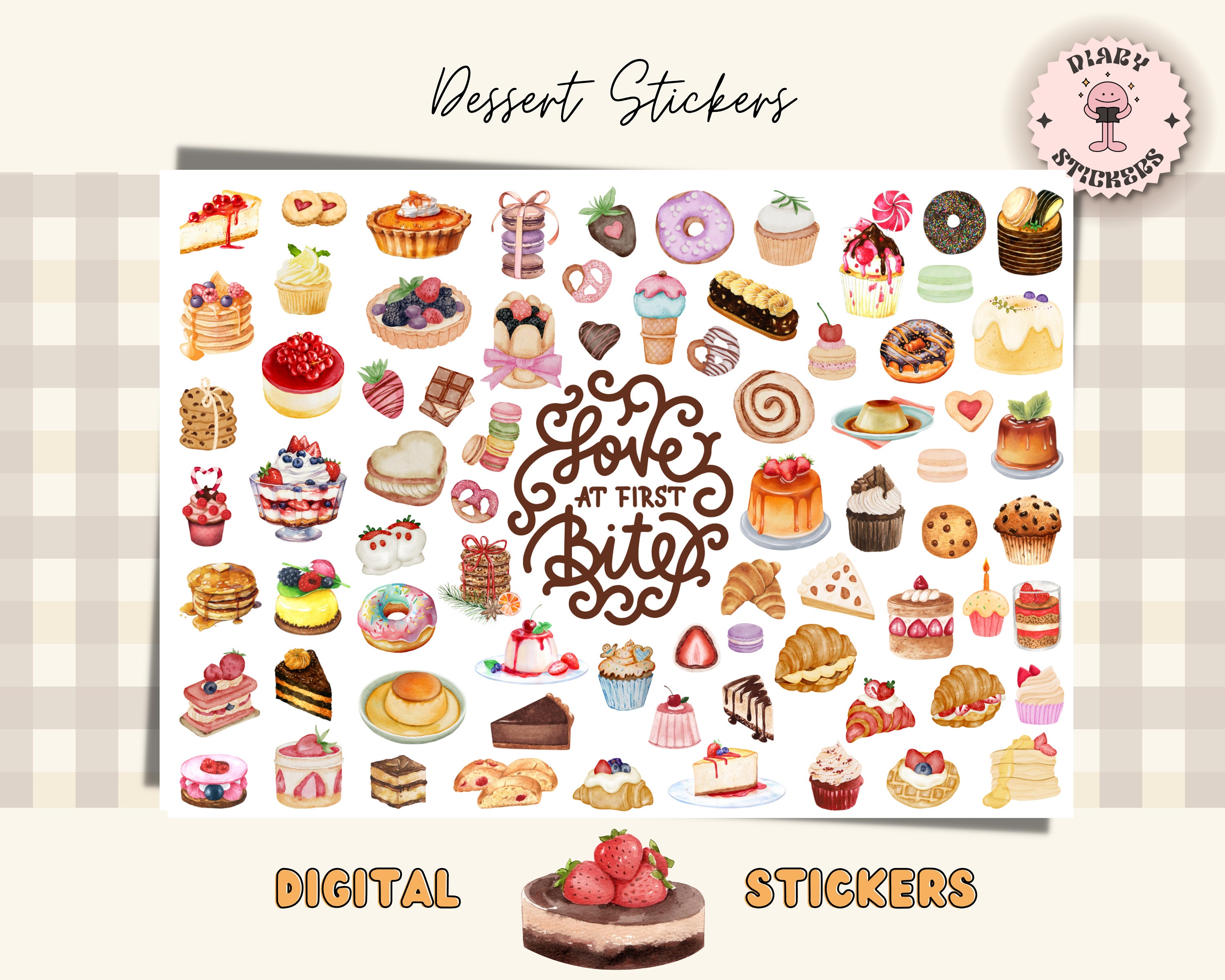 Dessert Digital Stickers for Goodnotes, Dessert Pre-cropped Digital ...