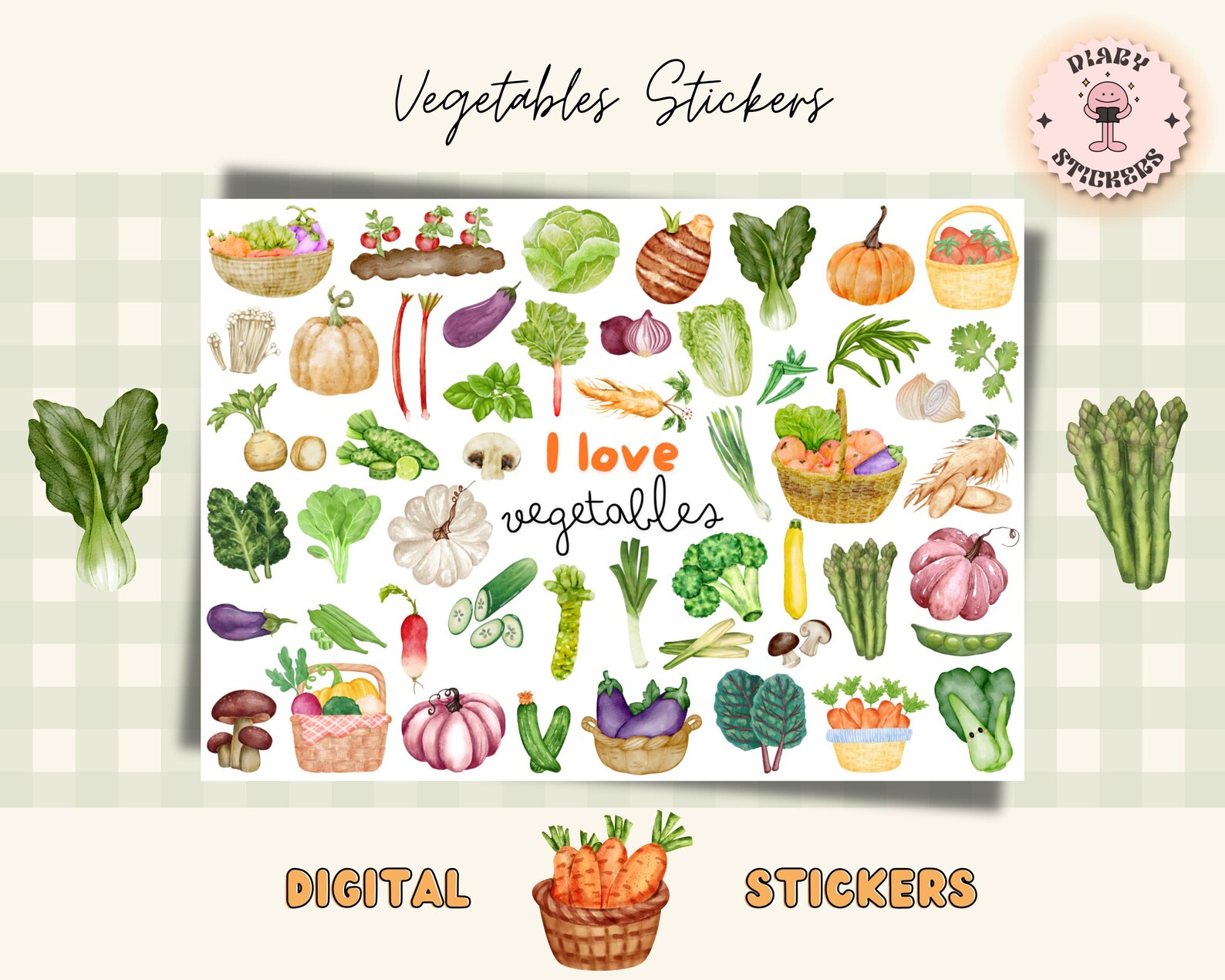 Vegetables Digital Stickers for Goodnotes, Vegetables Pre-cropped ...