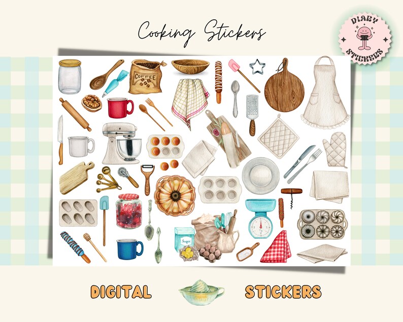 Cooking Digital Stickers for Goodnotes, Kitchen Pre-cropped Digital ...
