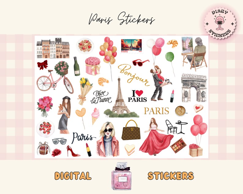 Paris Digital Stickers for Goodnotes, Paris Travel Pre-cropped Digital ...