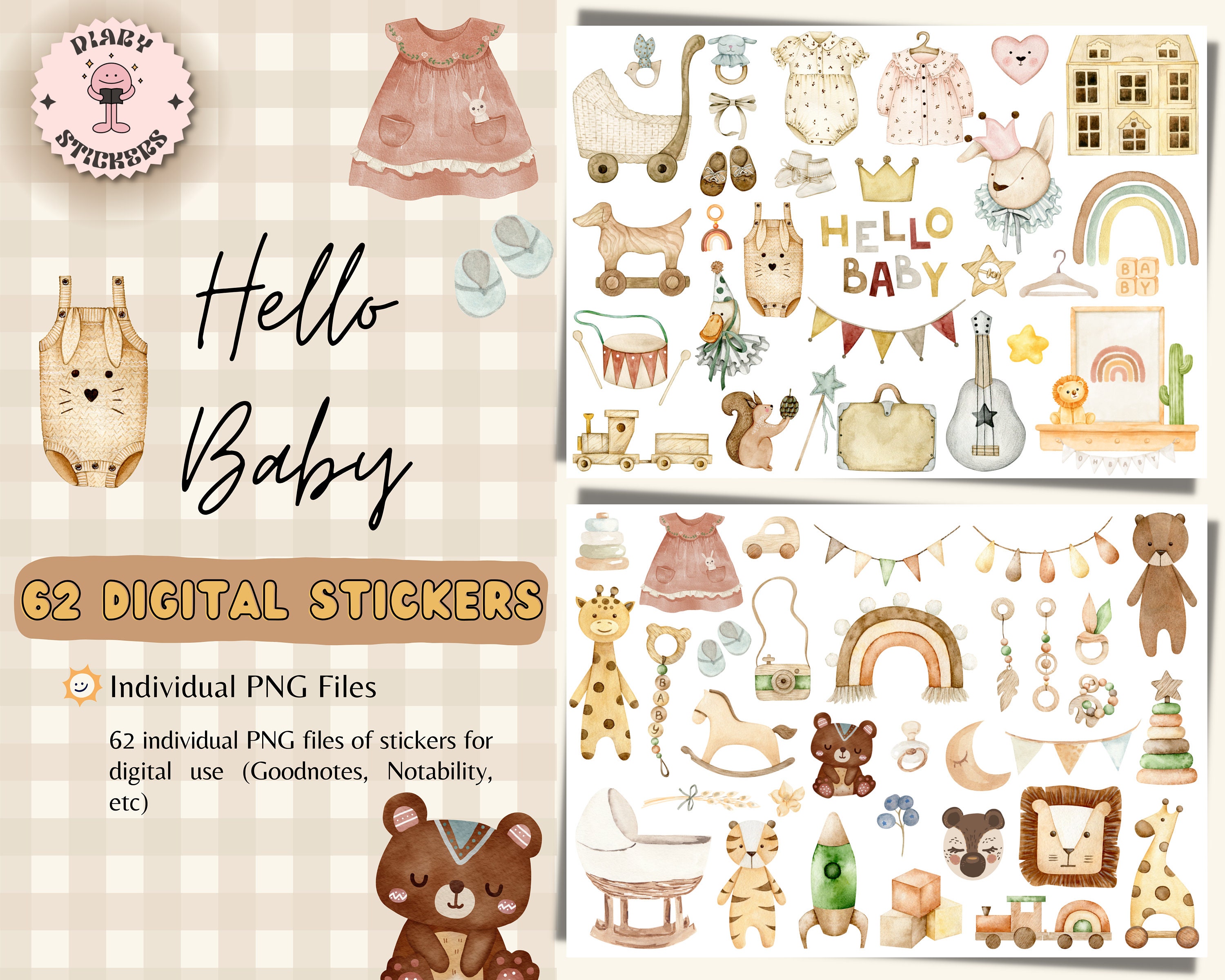 Hello Baby Digital Stickers, Digital Stickers for Planners, Newborn ...
