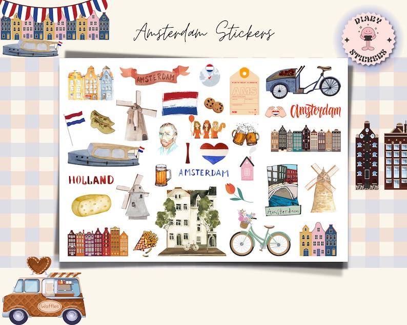 Amsterdam Digital Stickers, Digital Stickers for Planners, Watercolor ...