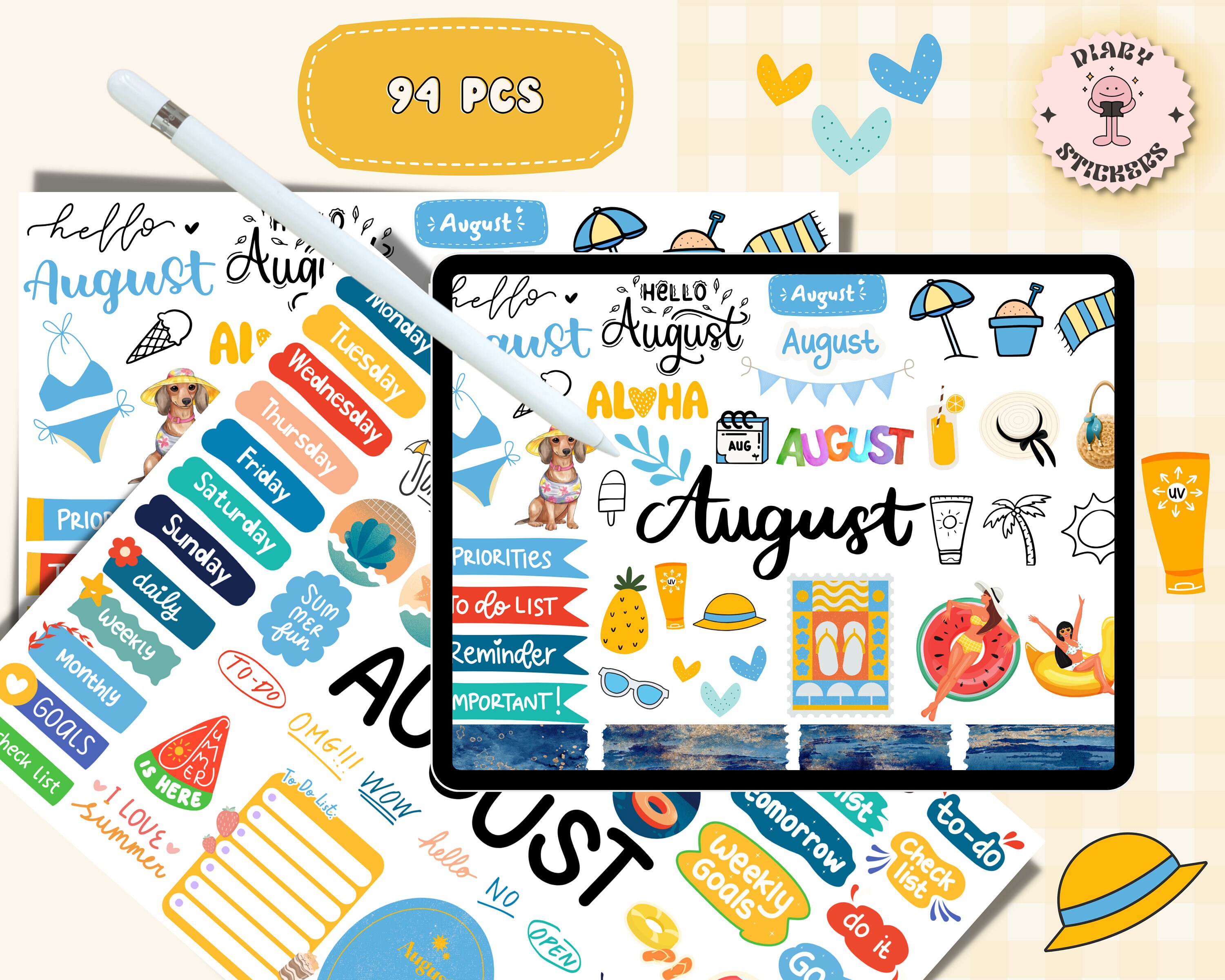 Month of August Digital Stickers for Goodnotes, August Pre-cropped ...