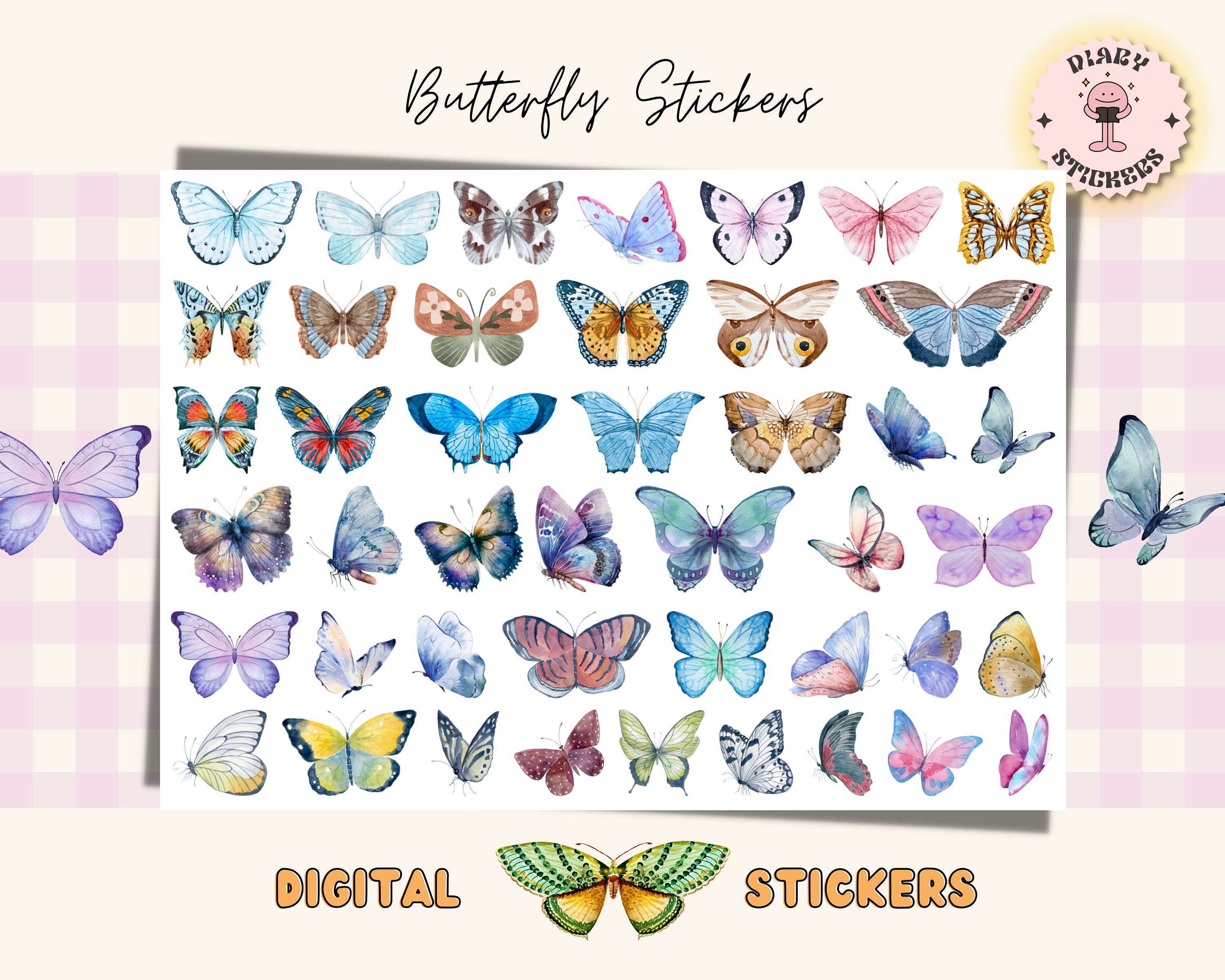 Butterfly Digital Stickers for Goodnotes, Watercolor Pre-cropped ...