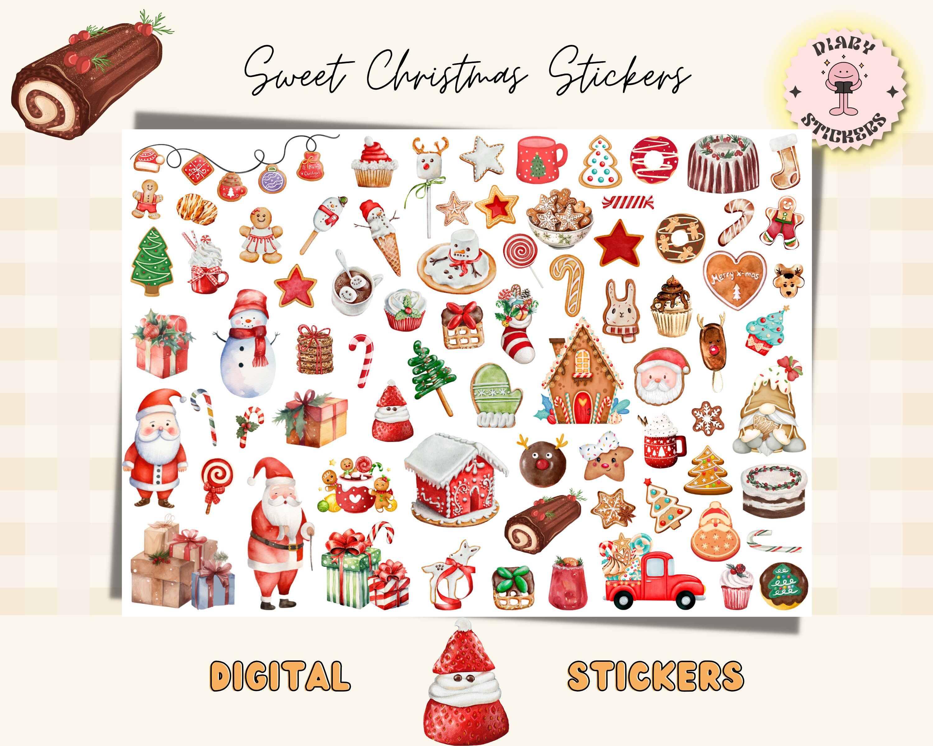 Sweet Christmas Digital Stickers, Holiday Watercolor Decorations ...