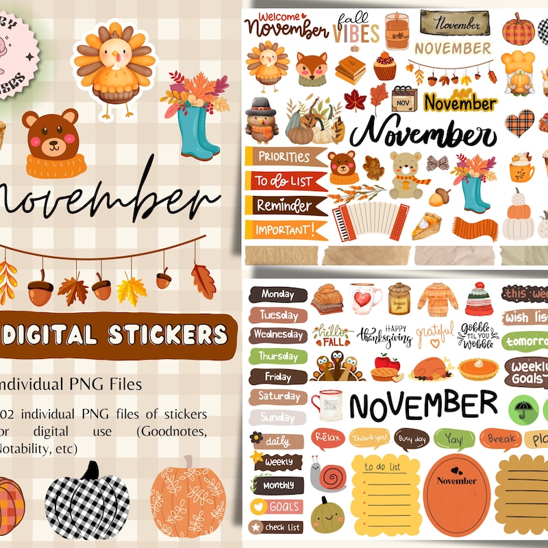 November Stickers - Etsy