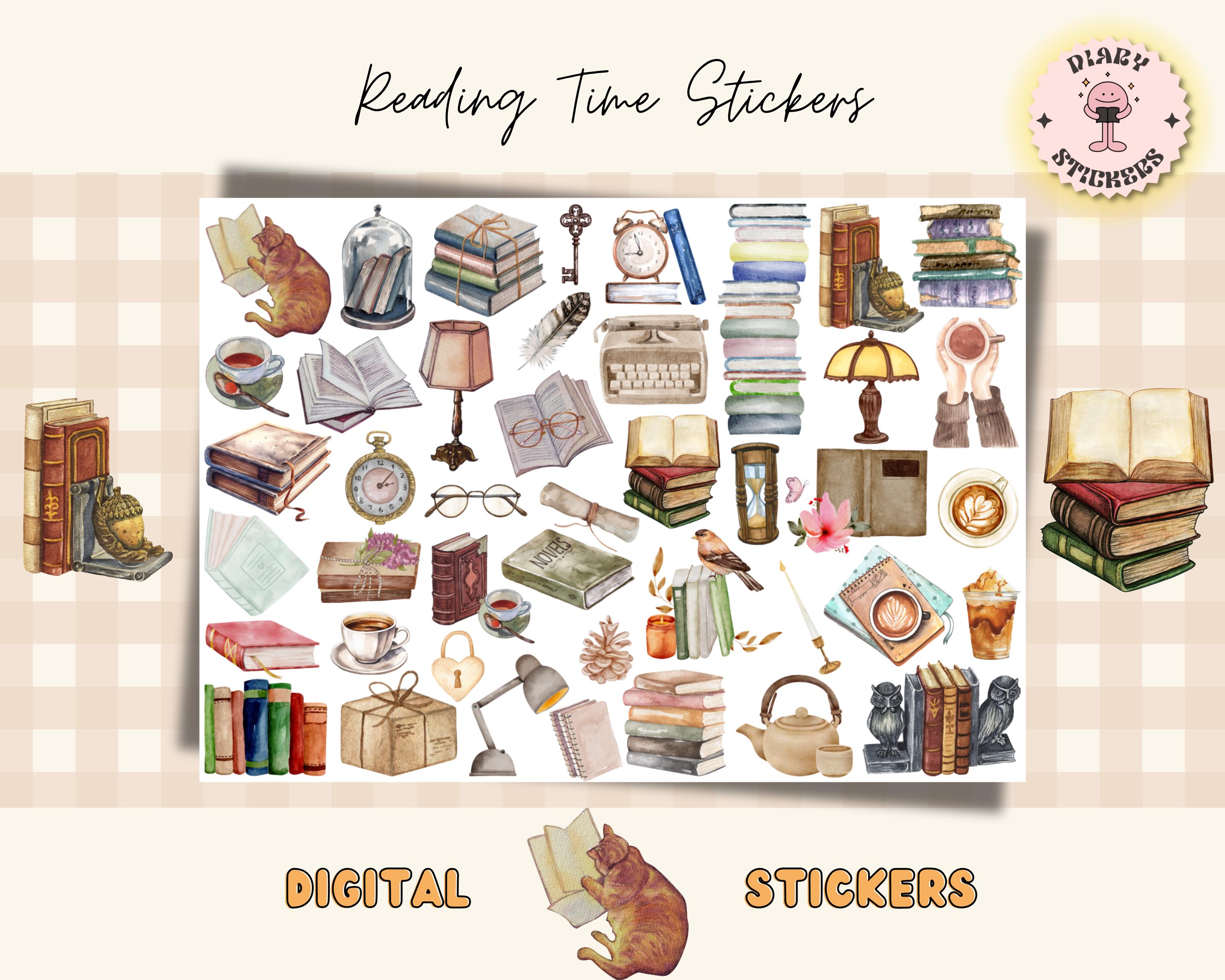 Reading Time Digital Stickers for Goodnotes, Bookworm Pre-cropped ...