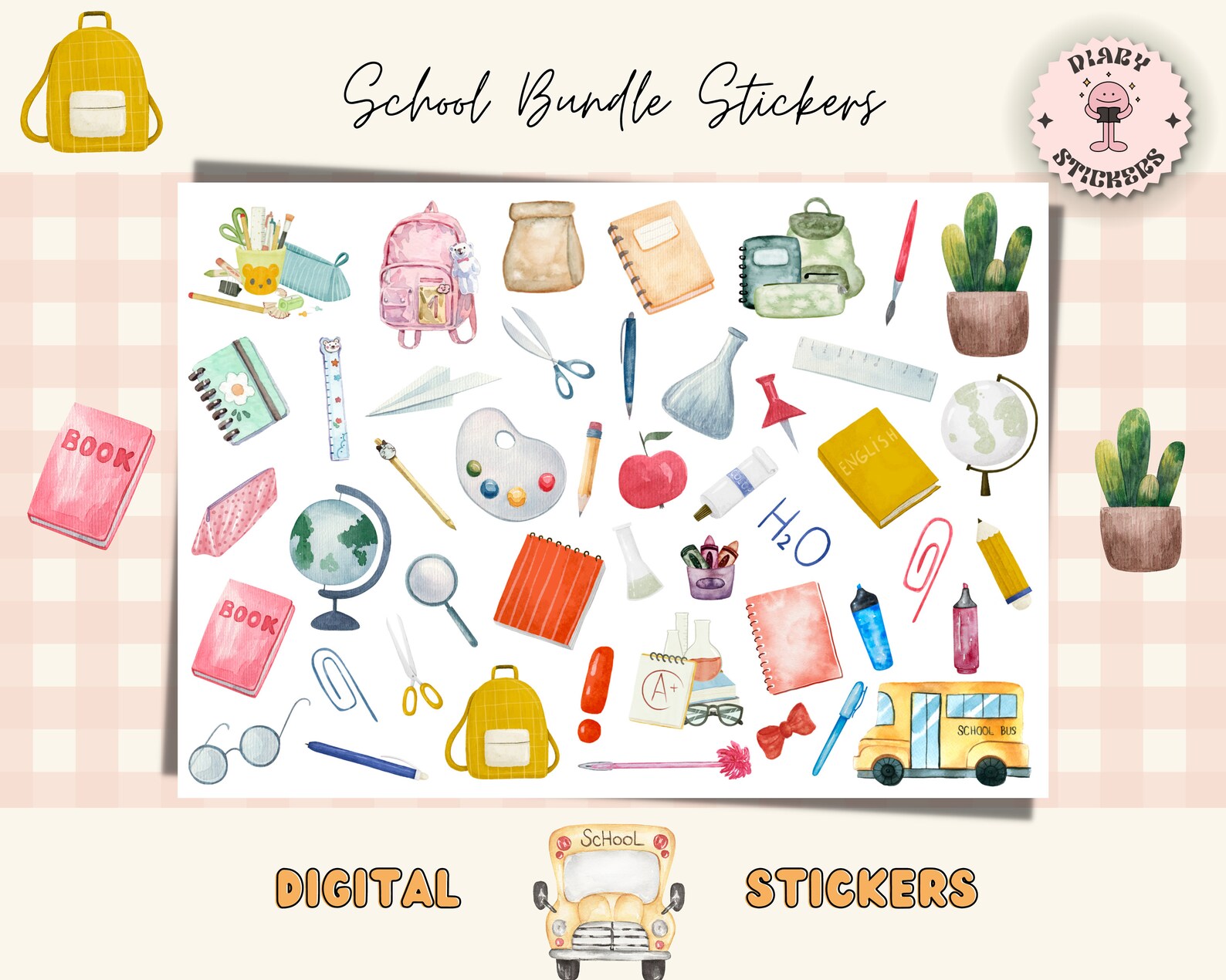 School Bundle, Back to School Clipart Png, School Supplies, School Bus ...