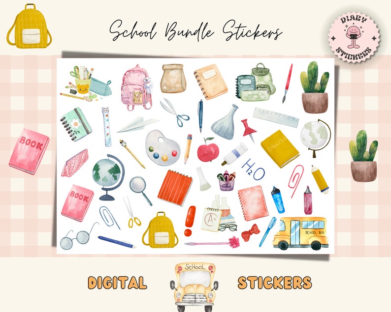 School Bundle, Back to School Clipart Png, School Supplies, School Bus ...