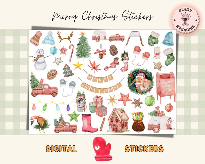 Watercolor Christmas Digital Stickers, Christmas Stickers, Holiday ...