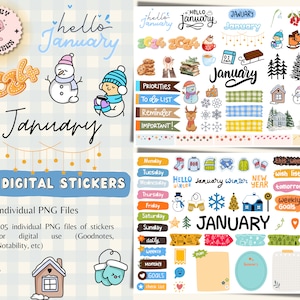 Month of January Digital Stickers for Goodnotes, January Pre-cropped ...