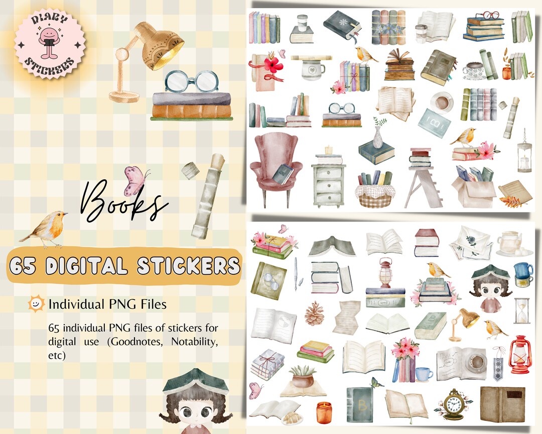 Books Digital Stickers for Goodnotes, Pre-cropped Digital Planner ...