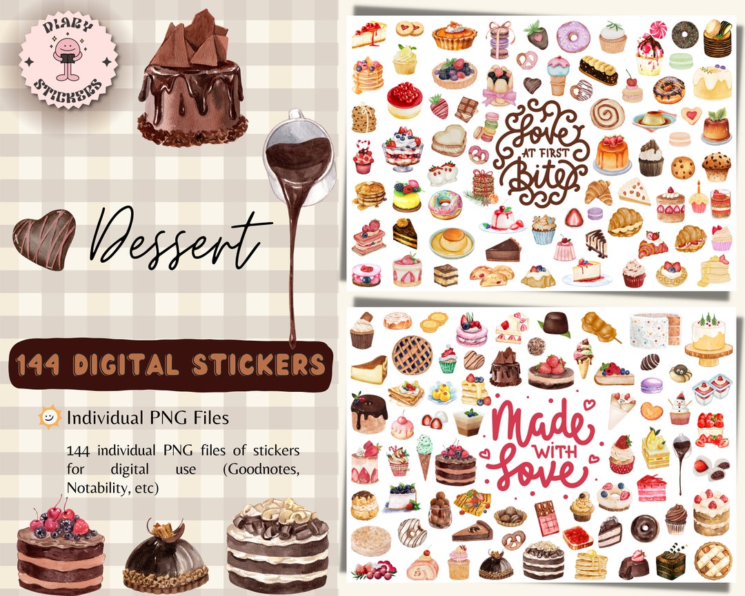 Dessert Digital Stickers for Goodnotes, Dessert Pre-cropped Digital ...