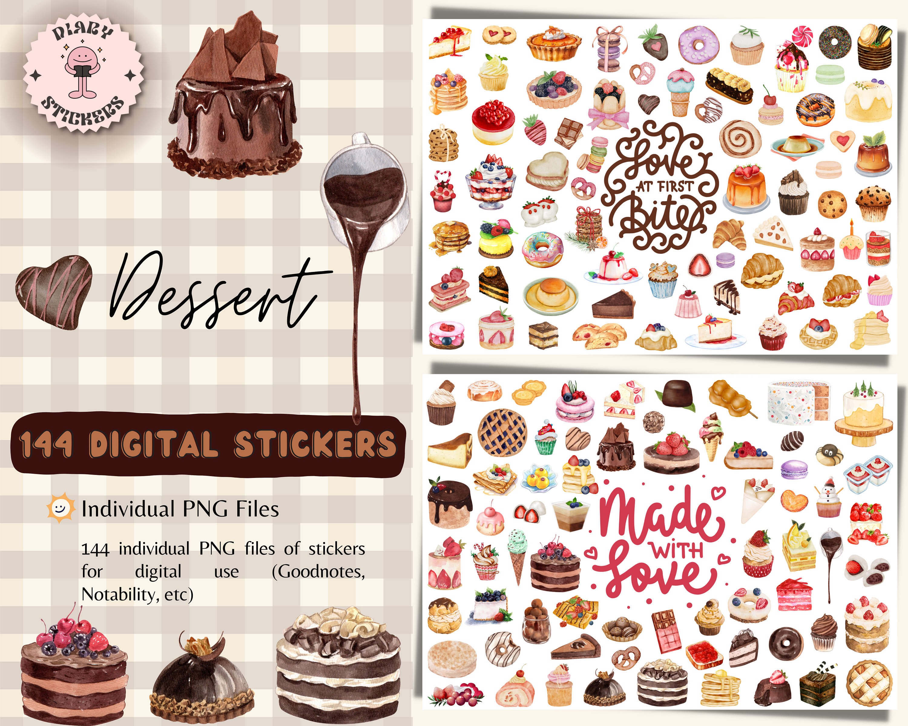 Dessert Digital Stickers for Goodnotes, Dessert Pre-cropped Digital ...